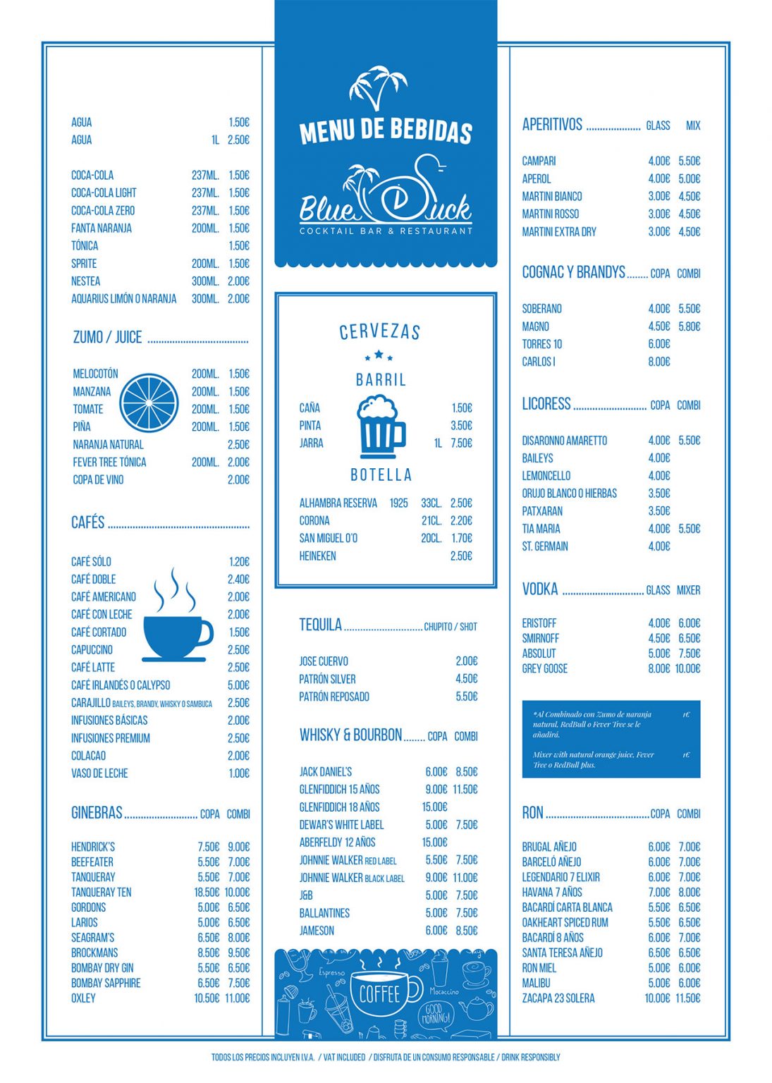 Blue Duck Drinks Menu | We Design Marbella