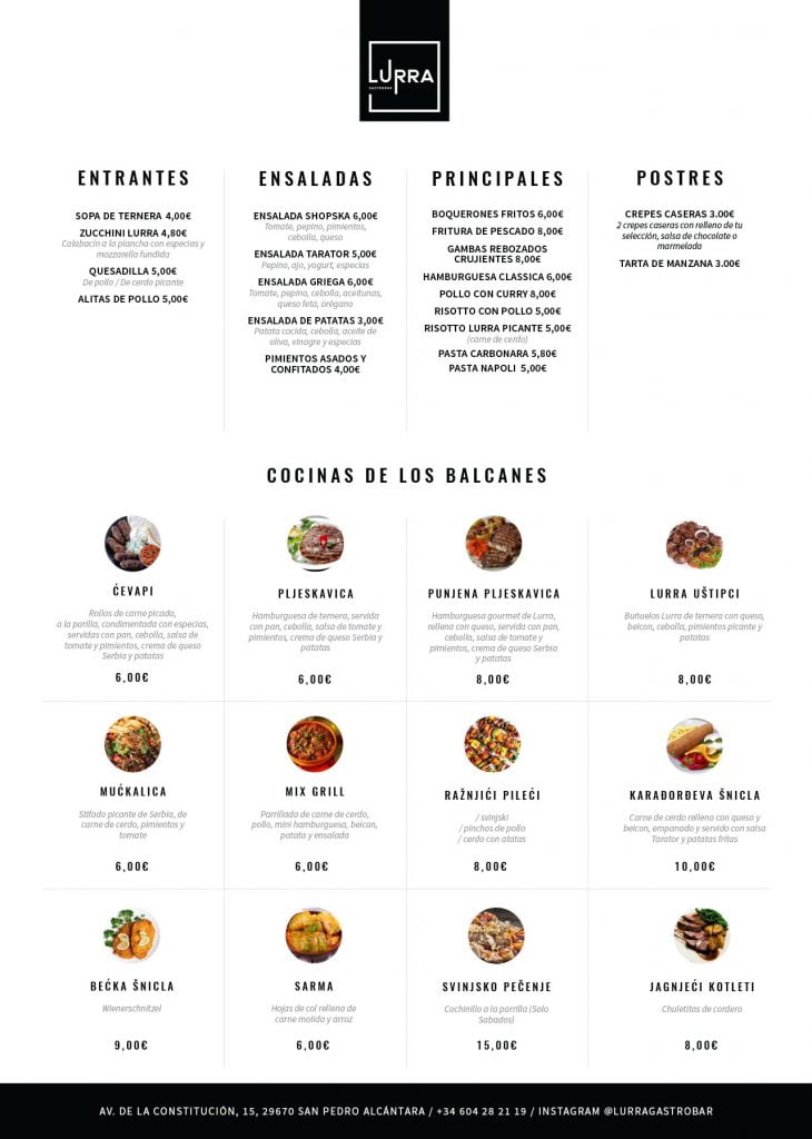 Lura Gastro Bar Food Menu | We Design Marbella