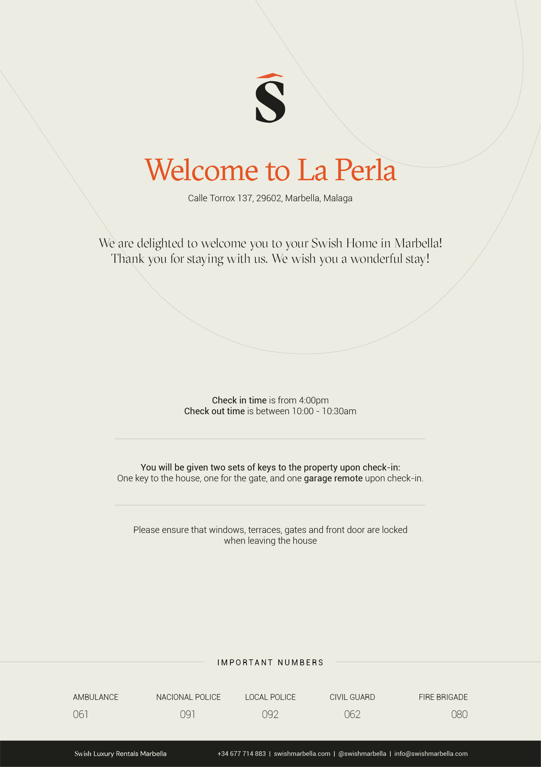 Rental Welcome Cards A5 print format print format | We Design Marbella