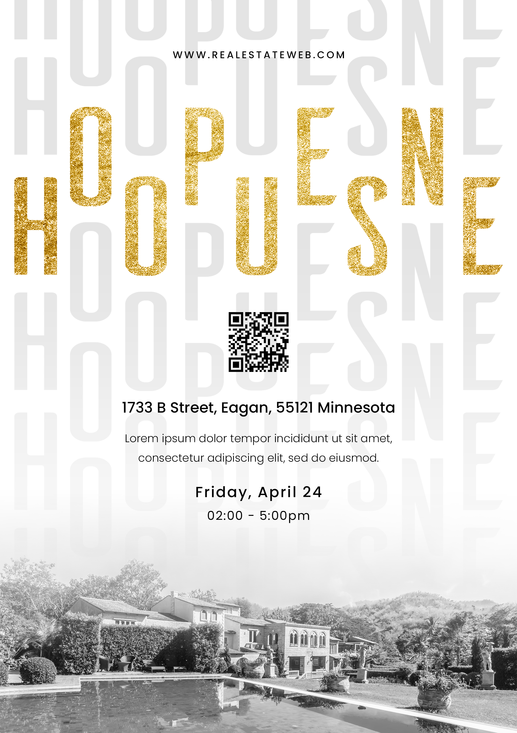 Free Open House A5 Flyer Template - Gold, Black, White | We Design Marbella